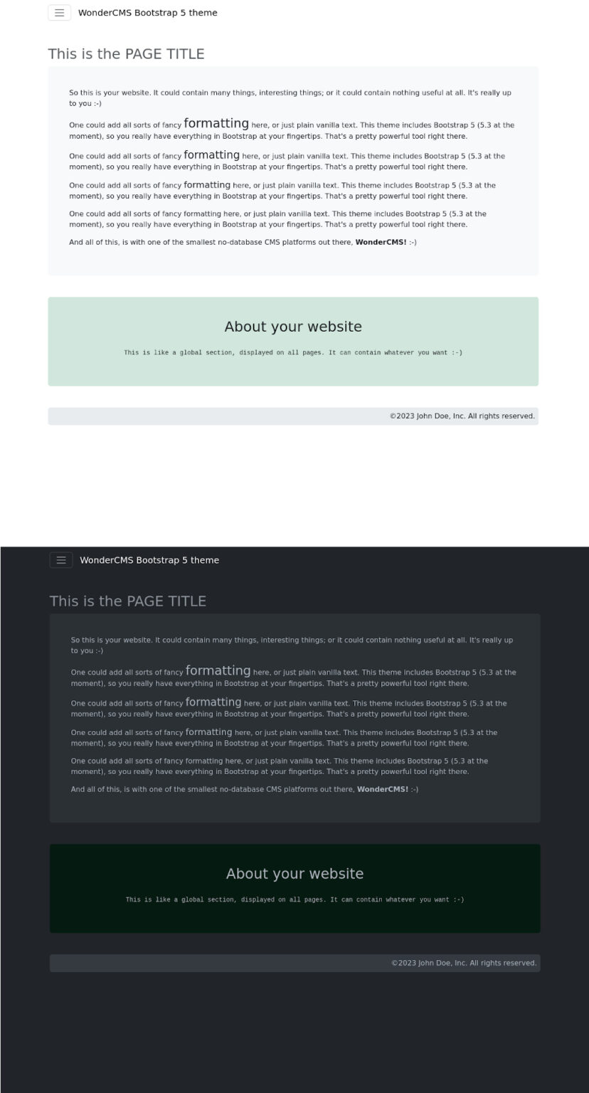 WonderCMS Bootstrap 5 theme, updated