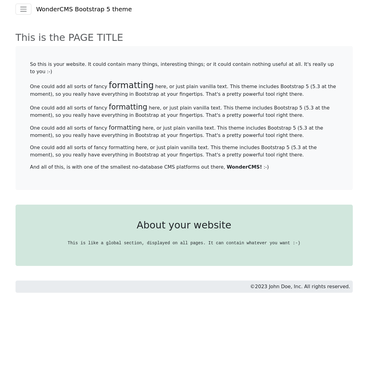 WonderCMS Bootstrap 5 theme, updated (1.2.0)